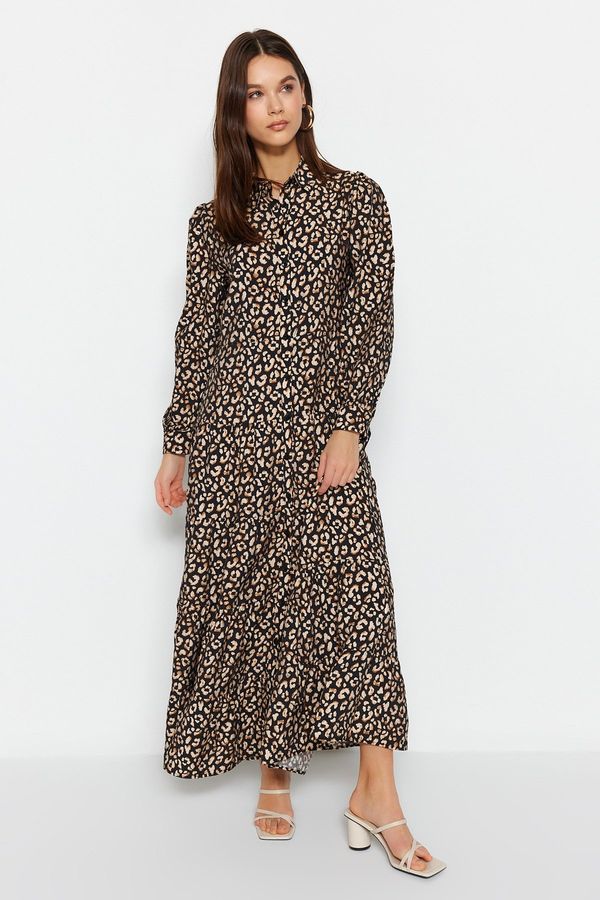 TRENDYOL BLACK LEOPARD PATTERNED WOVEN SHIRT DRESS
