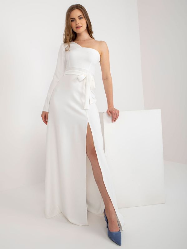 ECRU MAXI EVENING DRESS ON ONE SHOULDER