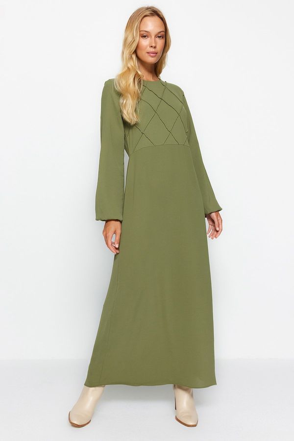TRENDYOL KHAKI STITCHING DETAILED AEROBIN WOVEN MAXI DRESS