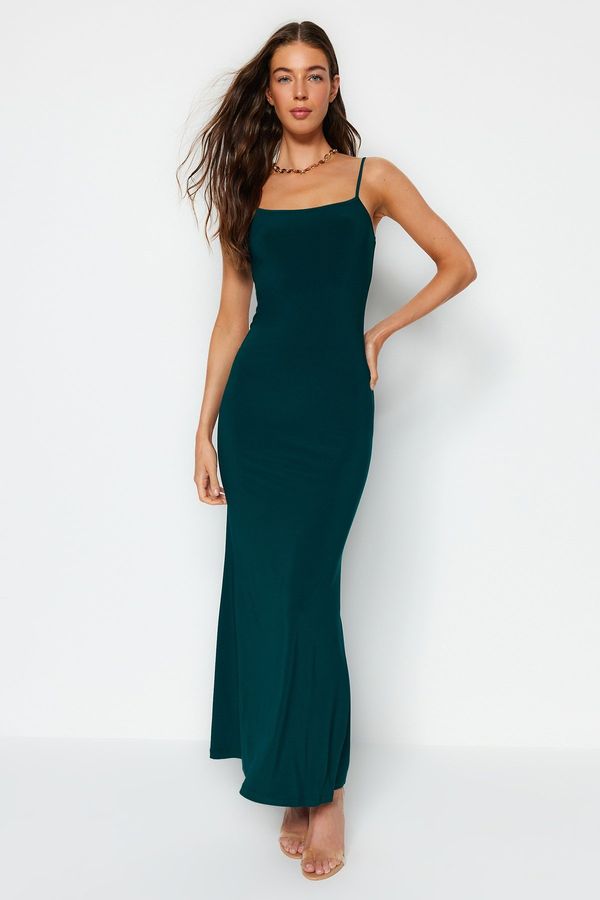 TRENDYOL EMERALD GREEN FITTED STRAPPY MAXI STRETCHY KNITTED DRESS