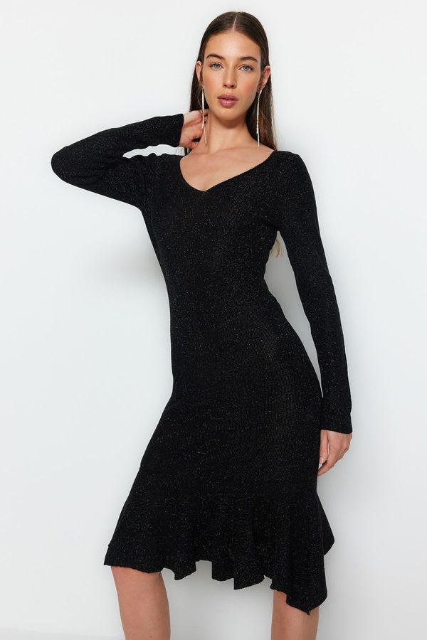 TRENDYOL BLACK MAXI KNITWEAR FRILLY DRESS