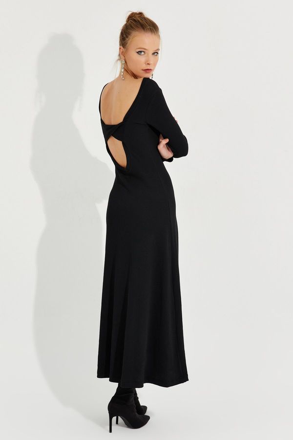 COOL & SEXY WOMEN'S BLACK BACK DETAILED CAMISOLE MIDI DRESS