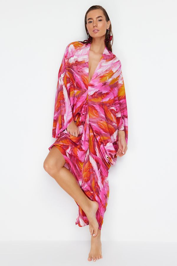 TRENDYOL ABSTRACT PATTERN WIDE FIT MAXI WOVEN GATHERED BEACH DRESS