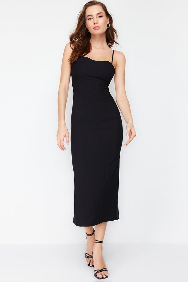 TRENDYOL BLACK WRAP-AROUND MAXI STRAPPY WOVEN DRESS