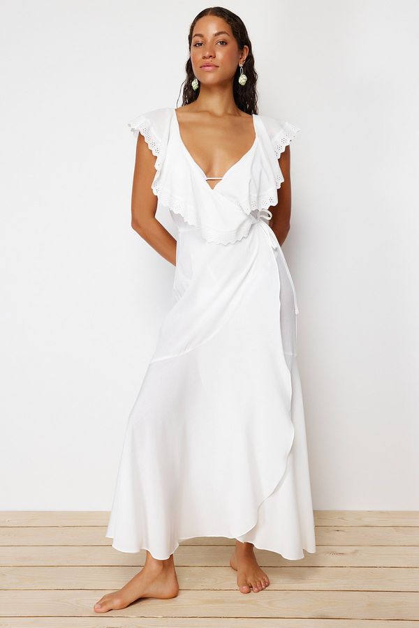 TRENDYOL BRIDAL ECRU MAXI WOVEN TIED BEACH DRESS