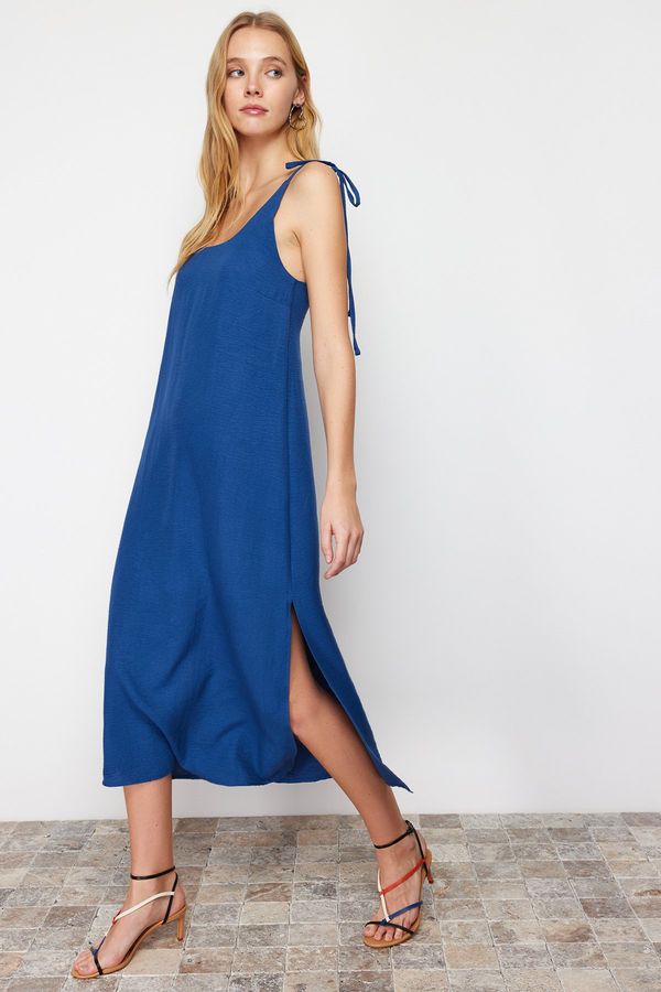 TRENDYOL INDIGO STRAIGHT CUT SLIT MAXI WOVEN DRESS