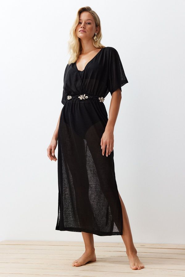 TRENDYOL BLACK MAXI KNITTED SLIT BEACH DRESS