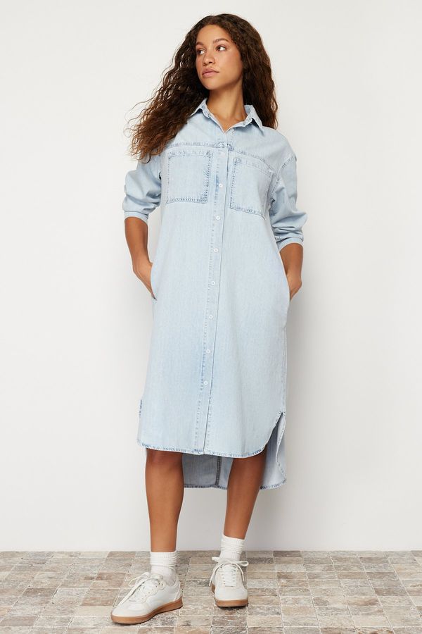 TRENDYOL BLUE DENIM MAXI SHIRT DRESS