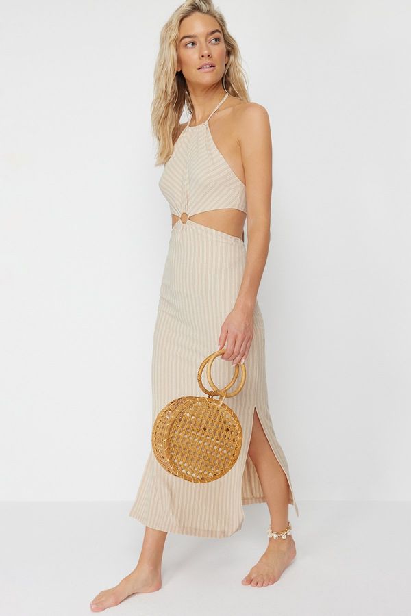 TRENDYOL BEIGE MAXI KNITTED ACCESSORY KNITWEAR LOOK BEACH DRESS