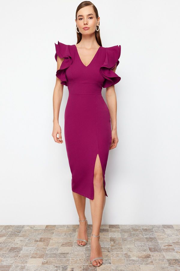 TRENDYOL DAMSON FLOUNCED ELEGANT EVENING DRESS