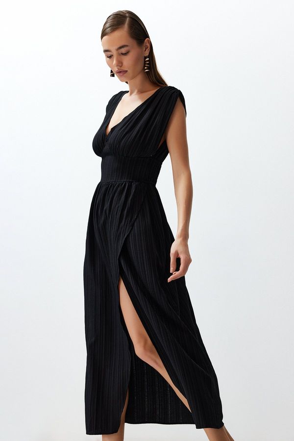 TRENDYOL BLACK MAXI WOVEN SLIT BEACH DRESS