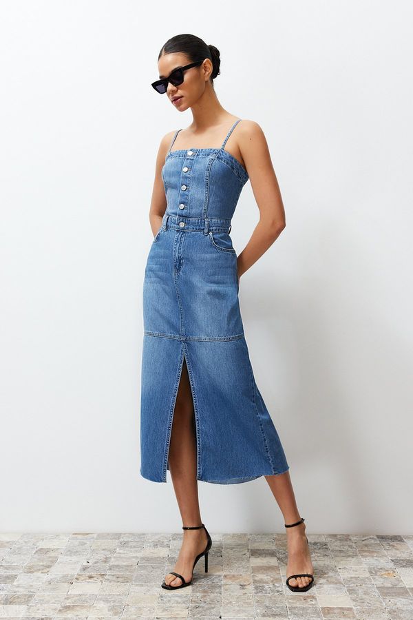 TRENDYOL BLUE STRAPPY DENIM MAXI DRESS