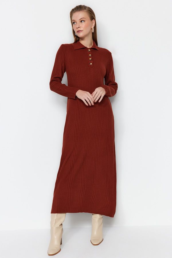 TRENDYOL TILE POLO NECK COMFORTABLE FIT RIB KNITWEAR DRESS