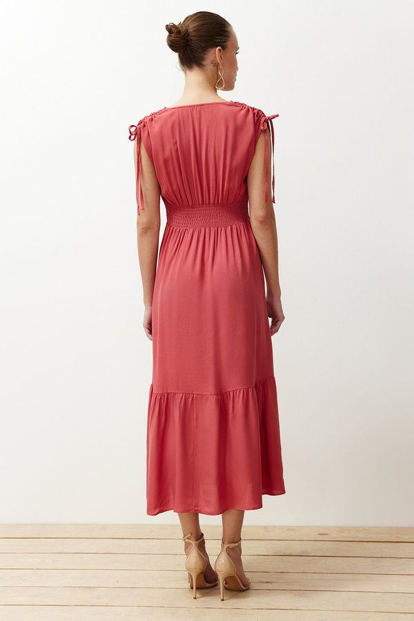 TRENDYOL DRIED ROSE SKIRT FLOUNCE MAXI WOVEN DRESS
