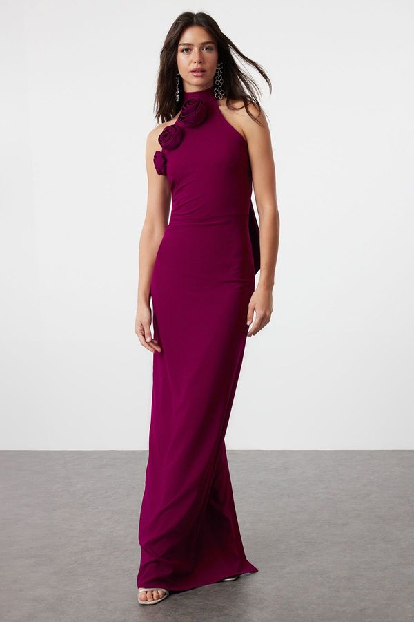 TRENDYOL PLUM ROSE DETAILED WOVEN LONG EVENING DRESS & GRADUATION DRESS