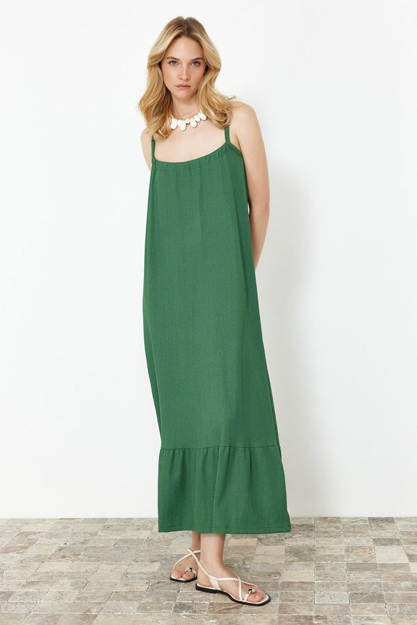 TRENDYOL GREEN STRAIGHT BACK DETAILED STRAPPY WRAPPED/TEXTURED MAXI KNITTED DRESS