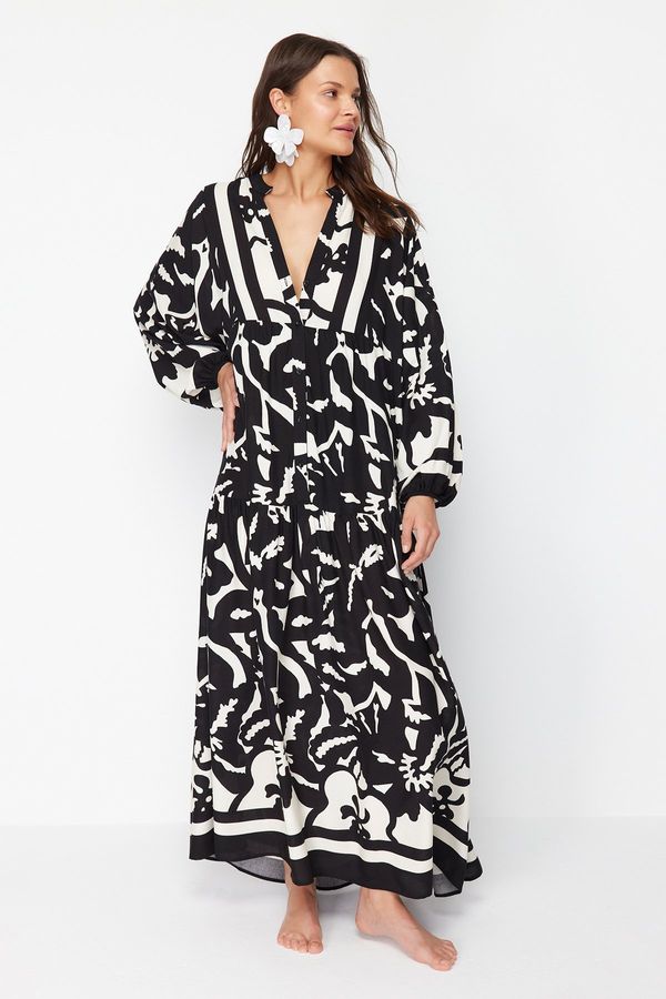 TRENDYOL ABSTRACT PATTERNED WIDE MOLD MAXI WOVEN BEACH DRESS
