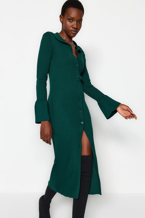TRENDYOL EMERALD MAXI SWEATER POLO NECK DRESS