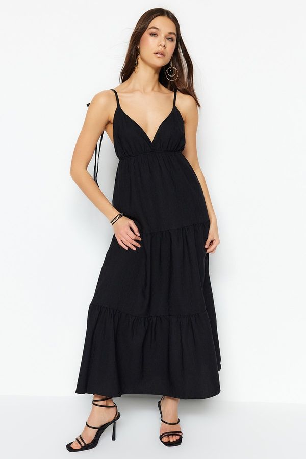 TRENDYOL BLACK WOVEN STRAP V-NECK MAXI WOVEN DRESS