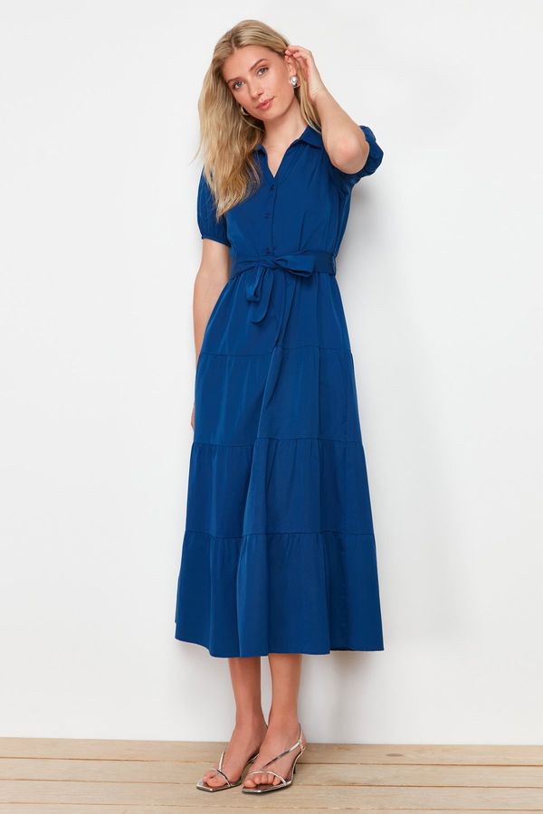 TRENDYOL INDIGO WIDE CUT SHIRT COLLAR MAXI WOVEN DRESS