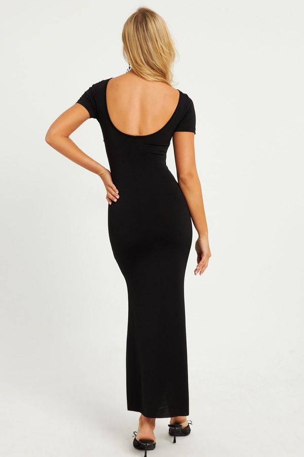 COOL & SEXY WOMEN&#39;S BLACK OPEN BACK MAXI DRESS