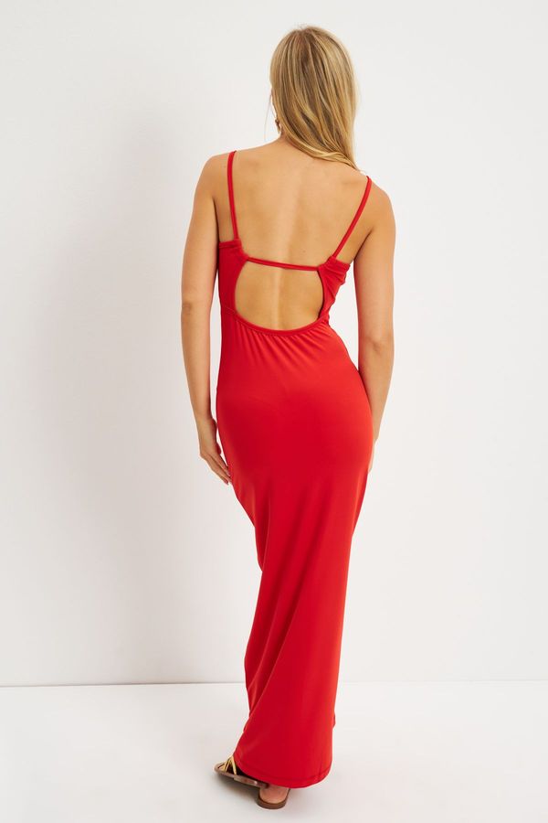 COOL & SEXY WOMEN'S RED BACK LOW-CUT MIDI DRESS