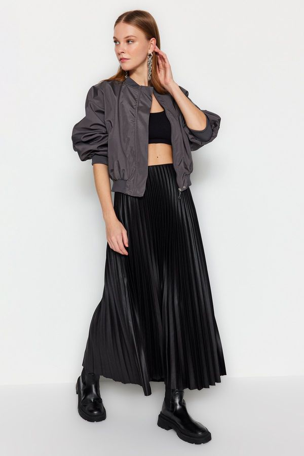 TRENDYOL BLACK PLEATED MAXI KNITTED SKIRT