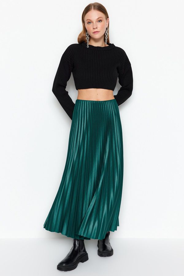 TRENDYOL EMERALD GREEN PLEATED MAXI KNITTED SKIRT