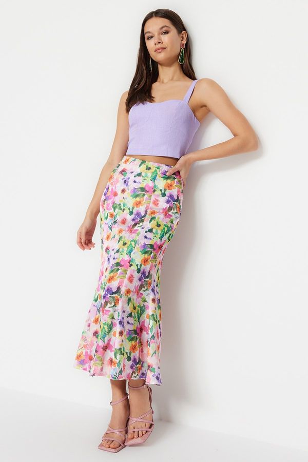 TRENDYOL MULTICOLORED FLORAL PATTERNED MAXI LENGTH WOVEN SKIRT