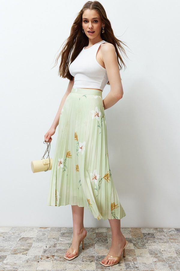 TRENDYOL MULTI COLOR FLORAL PATTERN PLEATED SATIN FABRIC MAXI LENGTH WOVEN SKIRT