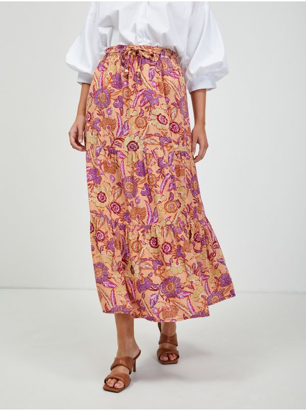 ORANGE FLORAL MAXI SKIRT WITH ORSAY TIE - WOMEN