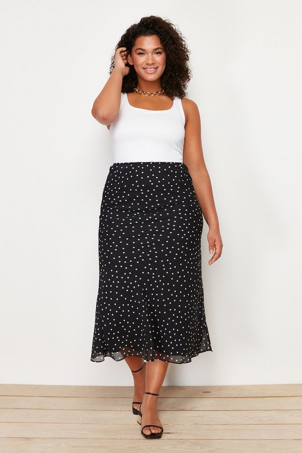 TRENDYOL CURVE BLACK POLKA DOT HERRINGBONE WOVEN SKIRT