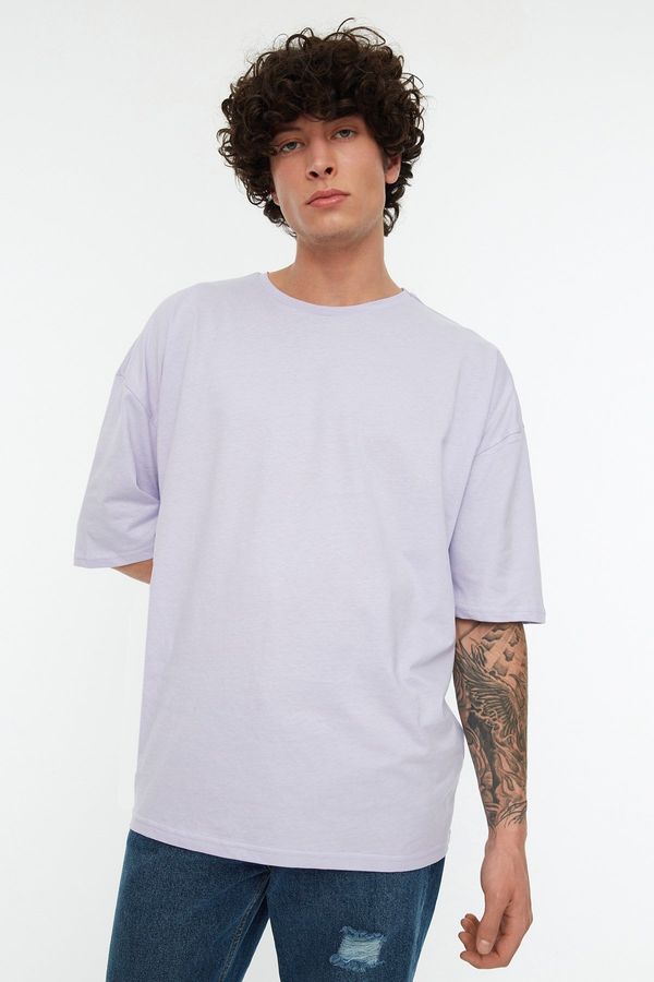 TRENDYOL LILAC OVERSIZE/WIDE CUT BASIC CREW NECK SHORT SLEEVE 100% COTTON T-SHIRT