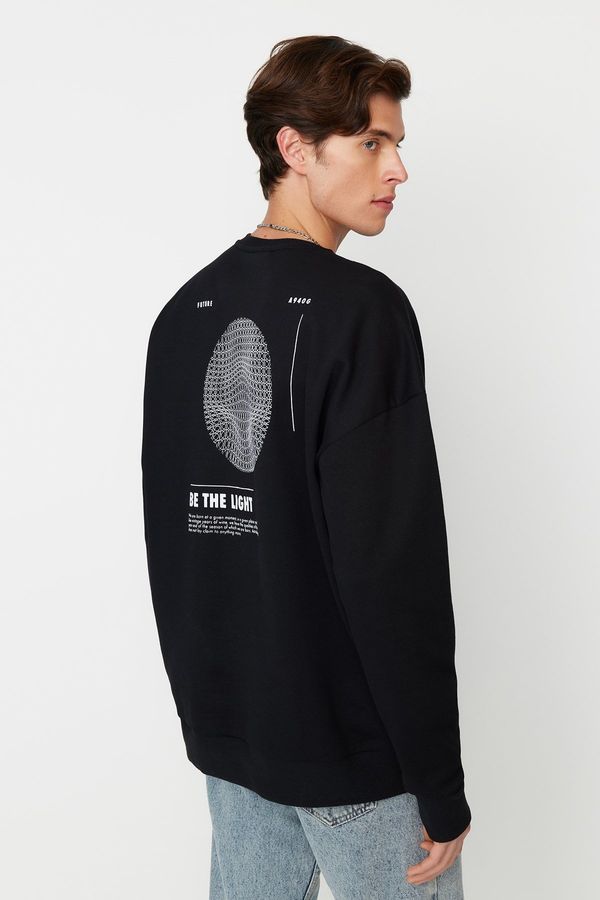 TRENDYOL BLACK OVERSIZE/WIDE CUT CREW NECK FLEECE INSIDE MYSTIC PRINTED SWEATSHIRT