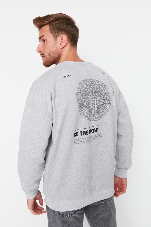 TRENDYOL GRAY OVERSIZE/WIDE CUT LONG SLEEVE FLEECE INSIDE MYSTIC PRINTED SWEATSHIRT
