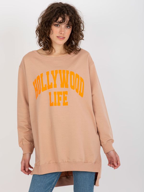 WOMEN'S LONG OVER SIZE SWEATSHIRT - BEIGE