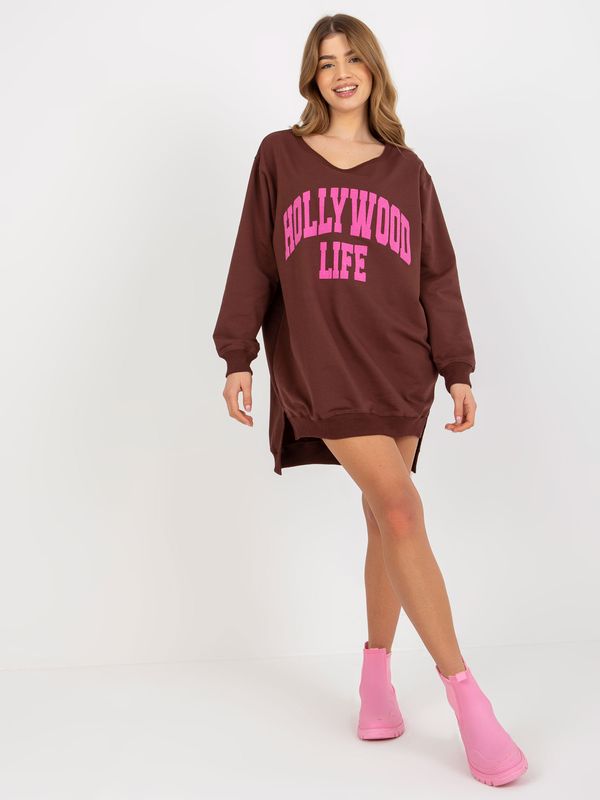 WOMEN'S LONG OVER SIZE SWEATSHIRT - BROWN