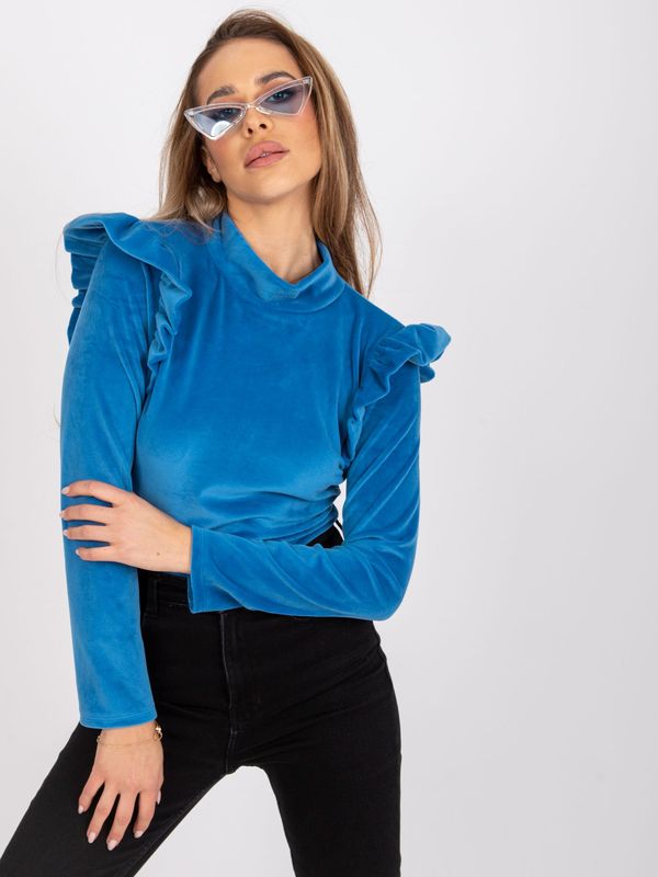 DARK BLUE VELOUR BLOUSE WITH RUFFLES BY EUGENIE