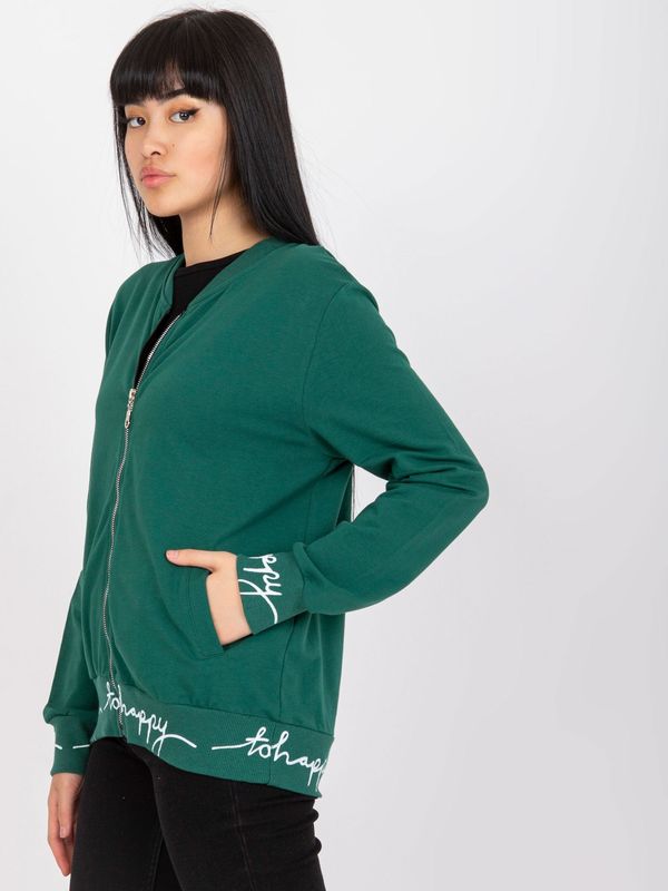 WOMEN'S DARK GREEN COTTON SWEATSHIRT TYPE BOMBER