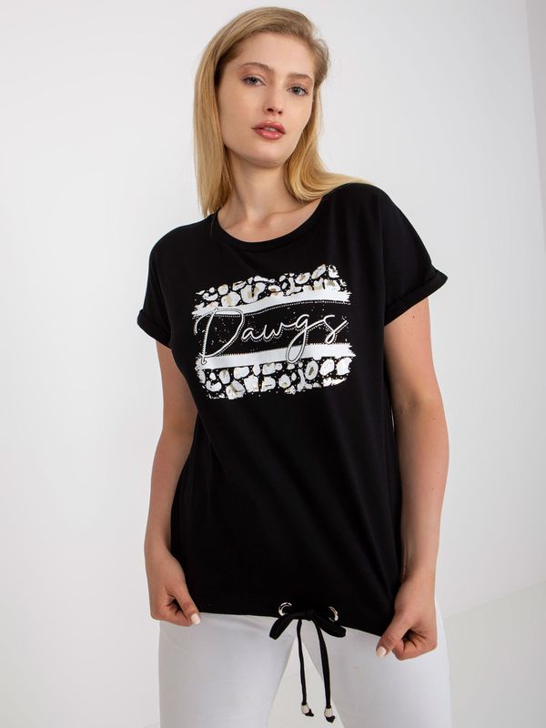 BLACK PLUS T-SHIRT WITH PRINT AND APPLICATION
