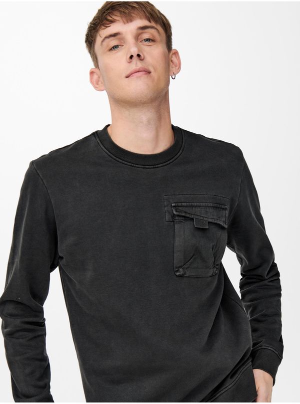 DARK GRAY MEN'S SWEATSHIRT WITH POCKET ONLY & SONS JIMI - MEN