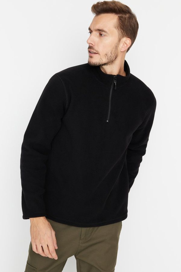 TRENDYOL BLACK REGULAR/REGULAR FIT HIGH NECK ZIPPER FLEECE WARM THICK SWEATSHIRT