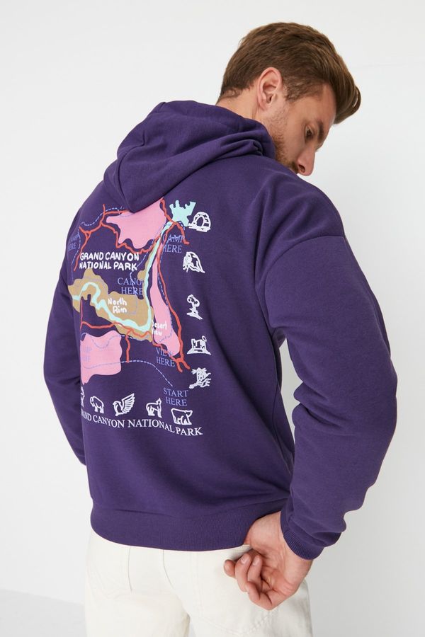 TRENDYOL PURPLE MEN'S OVERSIZE/WIDE CUT FIT HOODED SWEATSHIRT