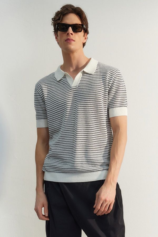 TRENDYOL NAVY BLUE LIMITED EDITION RELAXED SHORT SLEEVE POLO NECK KNITWEAR T-SHIRT