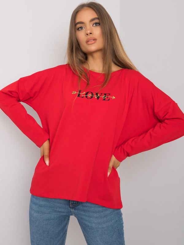 RUE PARIS WOMEN'S RED COTTON LONG SLEEVE T-SHIRT