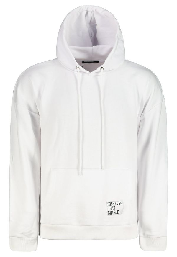 TRENDYOL BASIC WHITE MEN'S OVERSIZE/WIDE CUT HOODED LABELED FLEECE INSIDE COTTON SWEATSHIRT