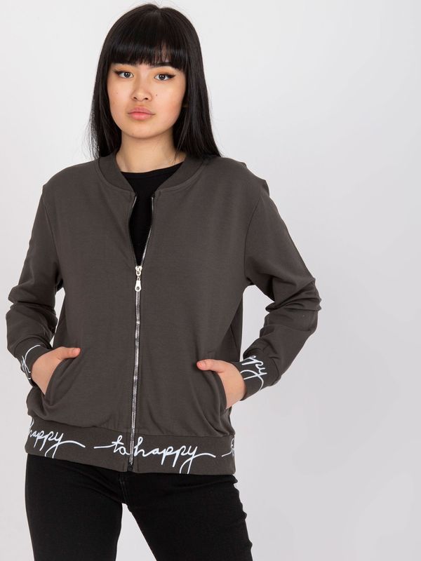 KHAKI COTTON BOMBER SWEATSHIRT WITH INSCRIPTIONS