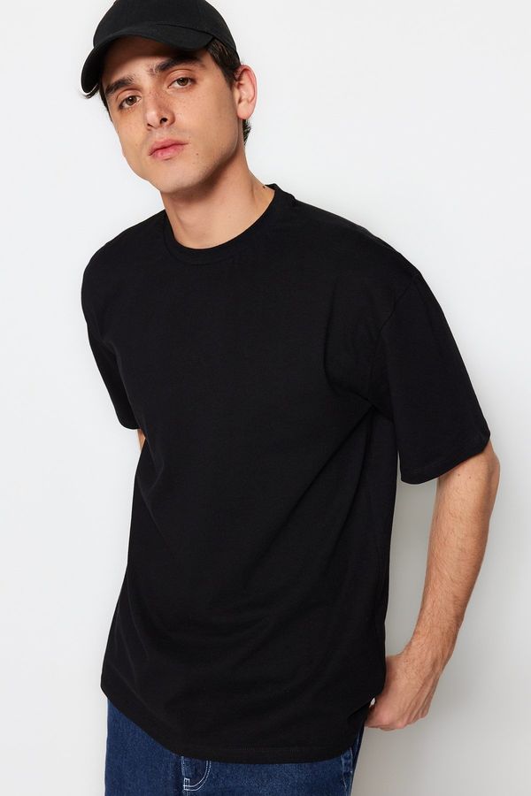 TRENDYOL BLACK BASIC 100% COTTON RELAXED T-SHIRT