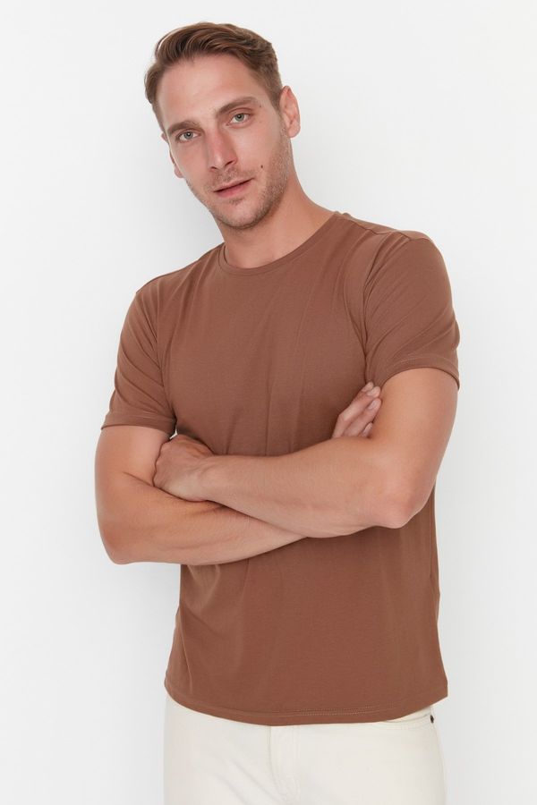 TRENDYOL BROWN BASIC REGULAR FIT CREW NECK SHORT SLEEVE T-SHIRT