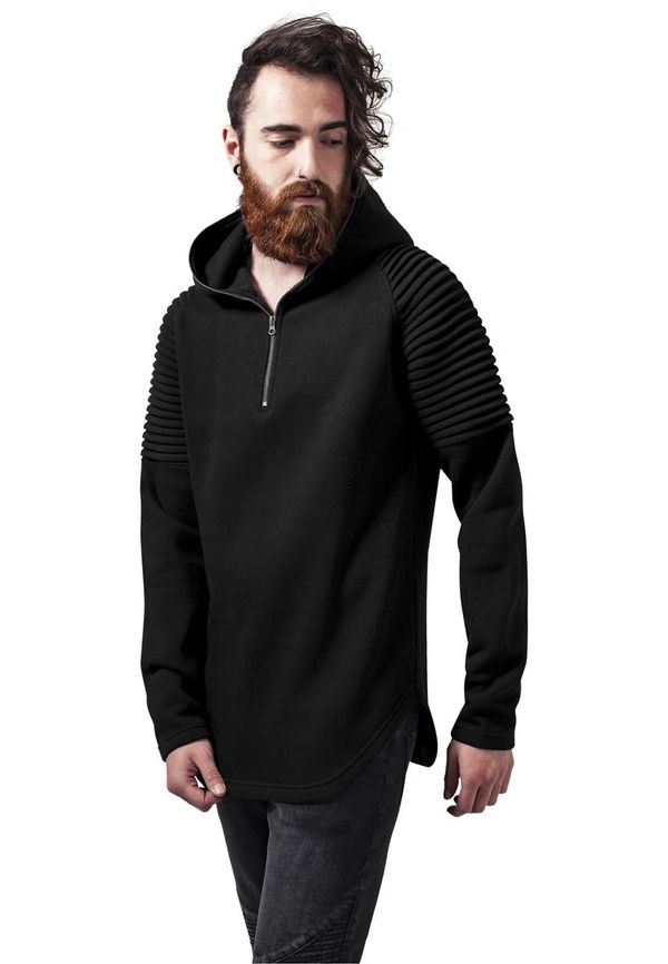 TERRY HOODY PLEAT SLEEVES BLACK